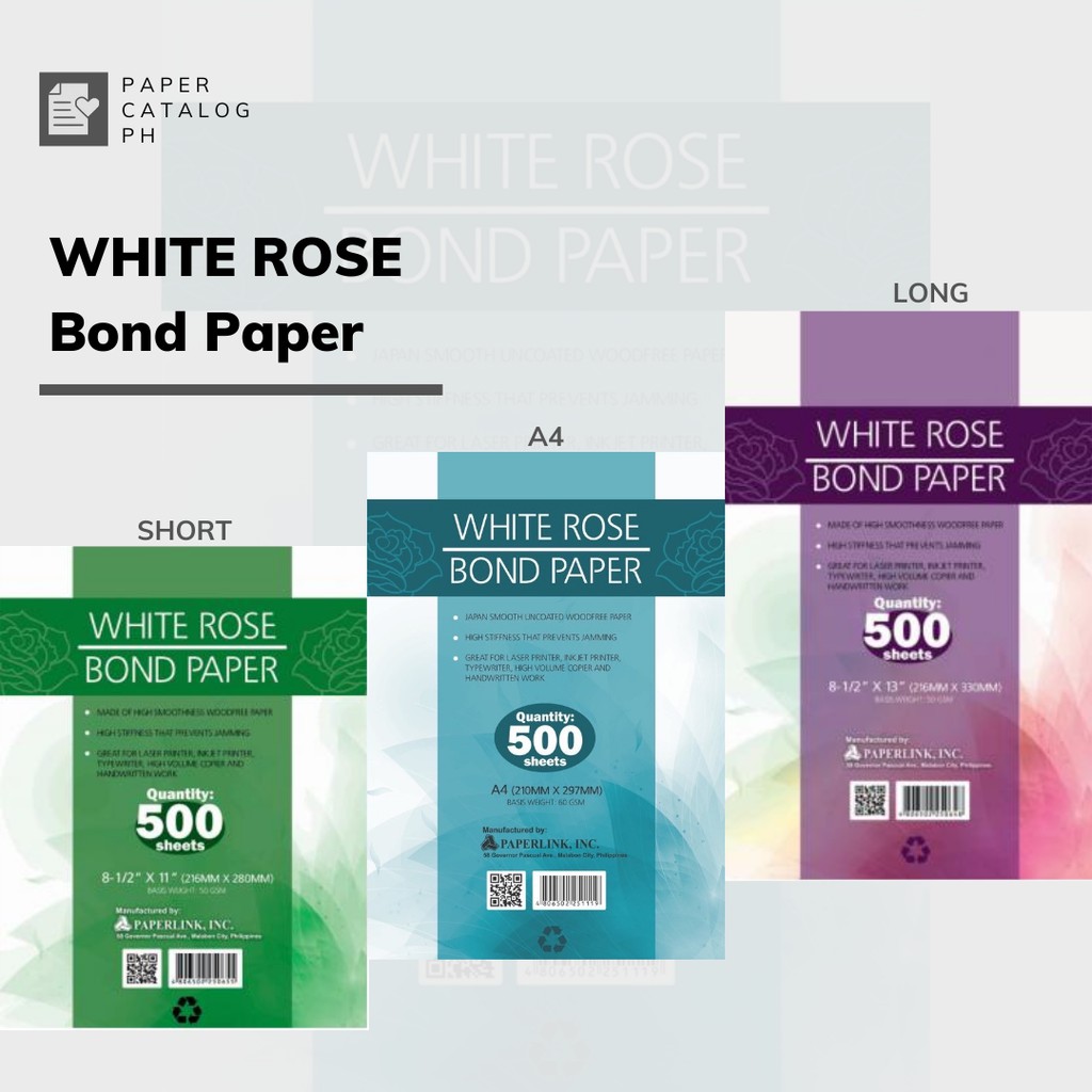 WHITE ROSE Bond Paper (60gsm) (Short, Long, A4) | Shopee Philippines