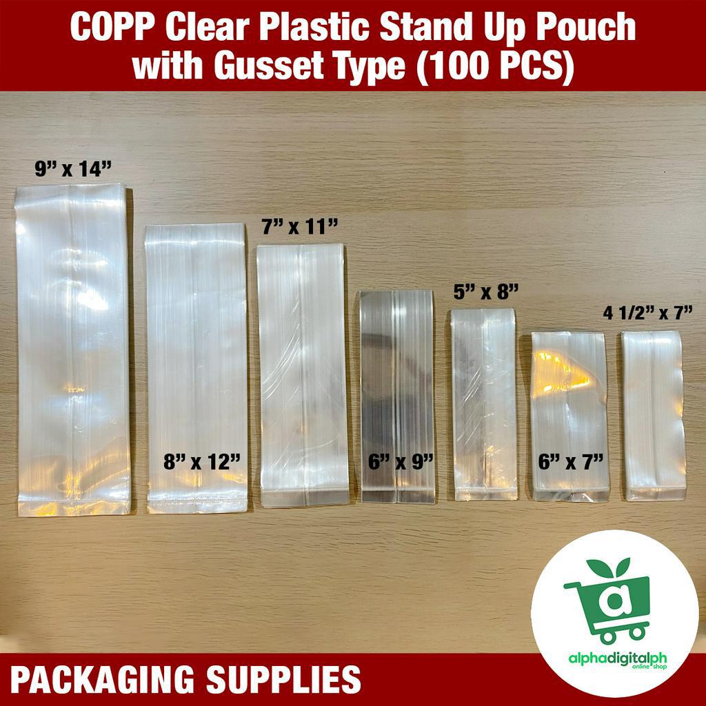 COPP Clear Plastic Stand Up Pouch with Gusset Type Different Size (100 ...