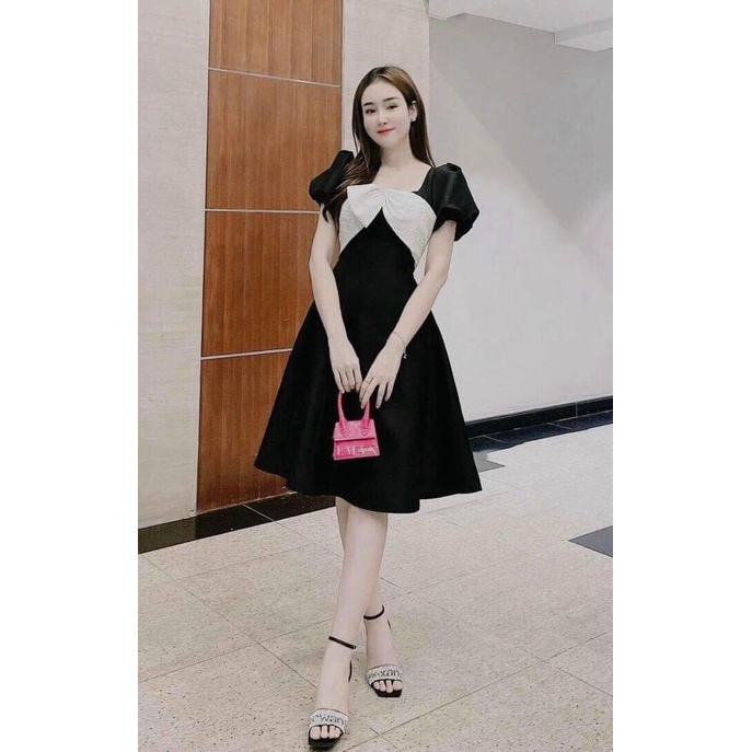 Cute Spread Dress With Bow Puffy Sleeves With Foam Fasnionzero