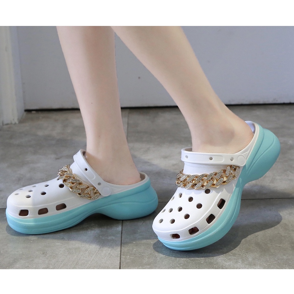 Fashion Style Crocs for Women with Chain Crocs Bae Clog Beach Wedges ...