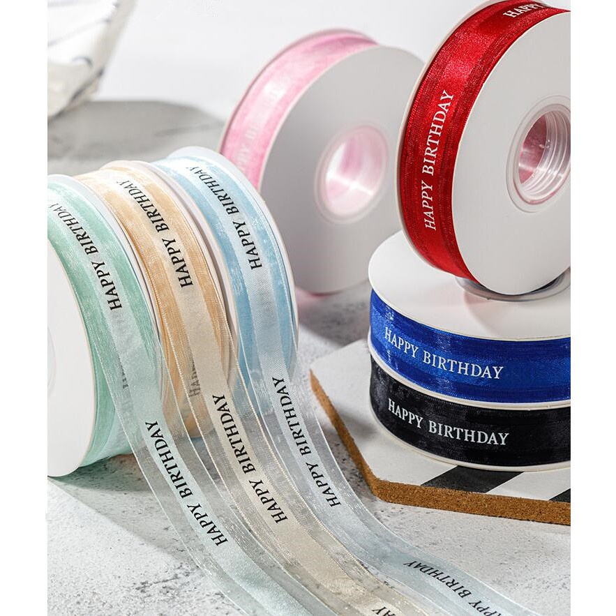 10M Happy Birthday Chiffon Ribbon~Bowknot Ribbon Packaging Bouquet ...