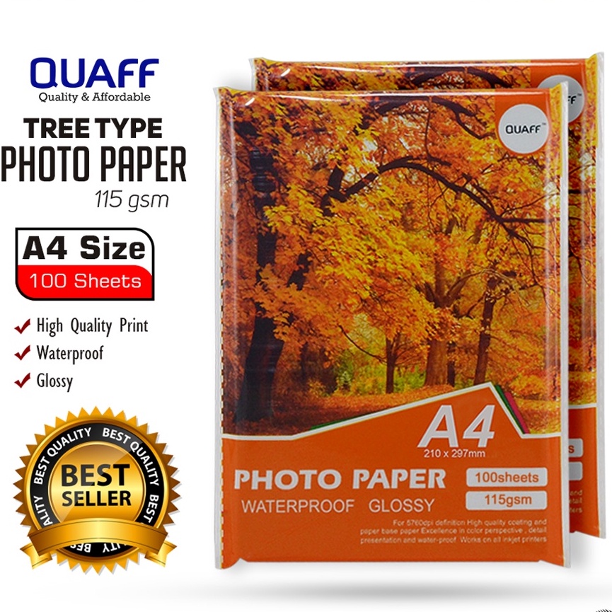 QUAFF 115gsm A4 No Back Print Glossy Photo Paper / Inkjet Photo Paper ...
