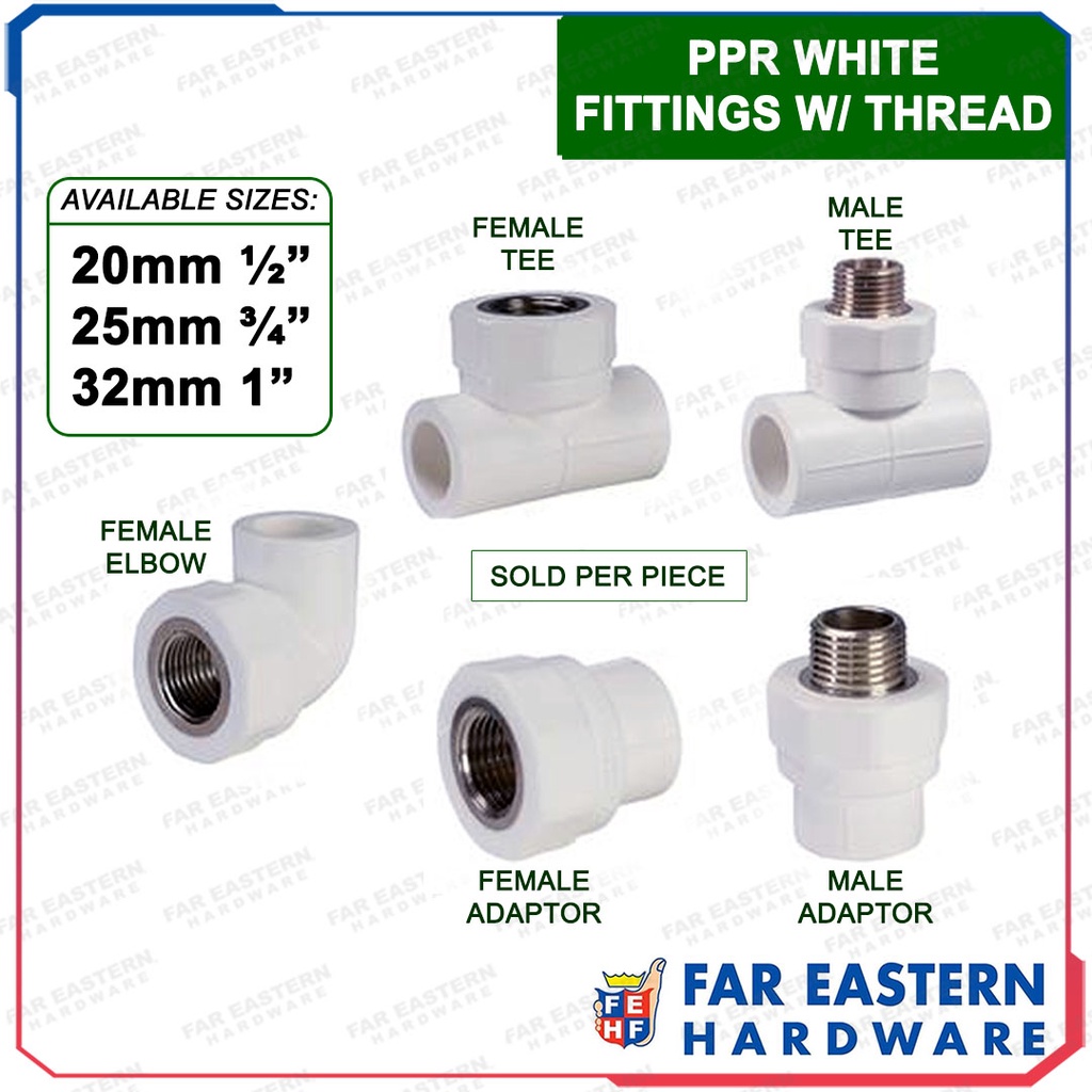 PPR Pipe White Fittings Threaded Male Female Elbow Adaptor Tee with ...