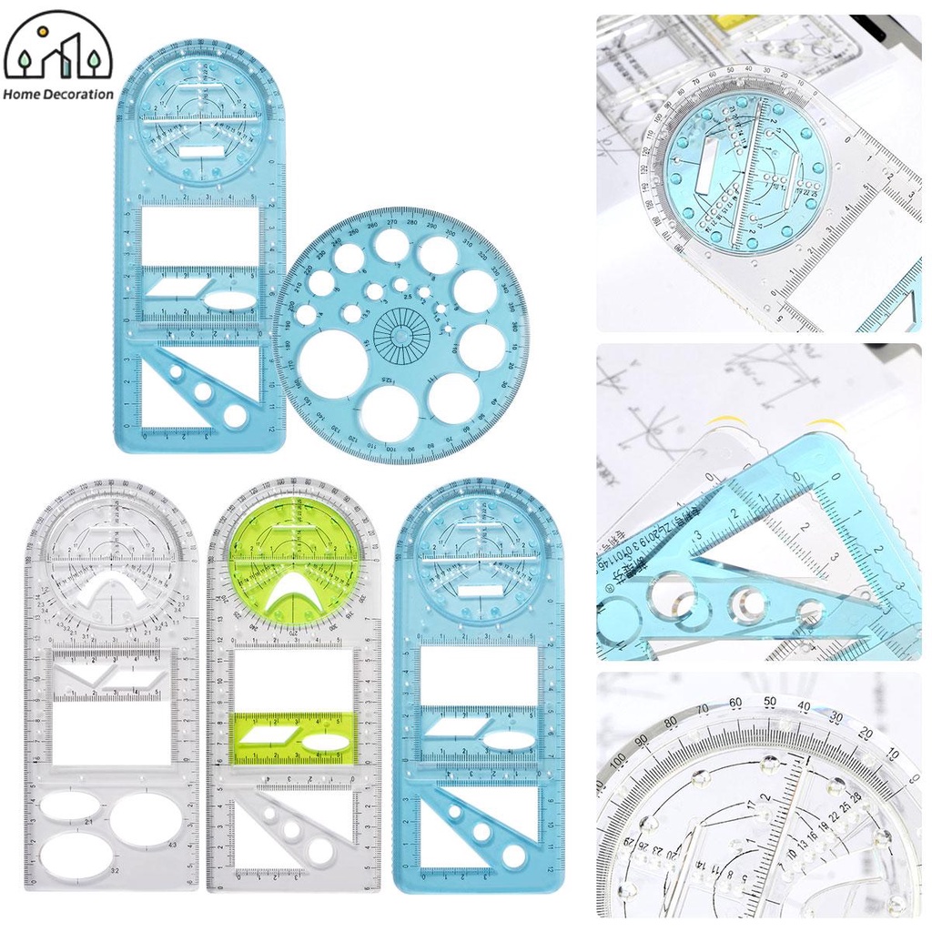 Geometric Ruler with 14 Shapes Transparent Drawing Ruler with Clear ...