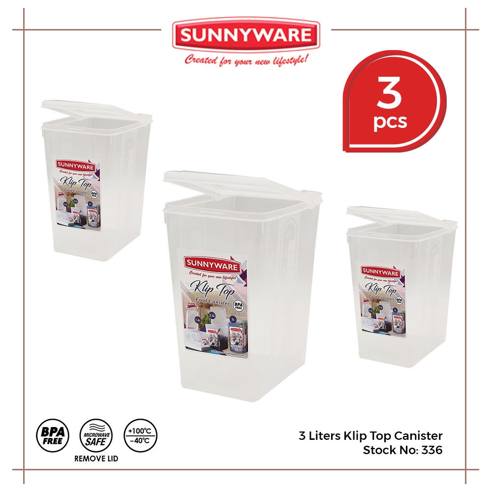 3 pcs Sunnyware 336 3 Liters Klip Top Canister Kliptop Container Flip ...