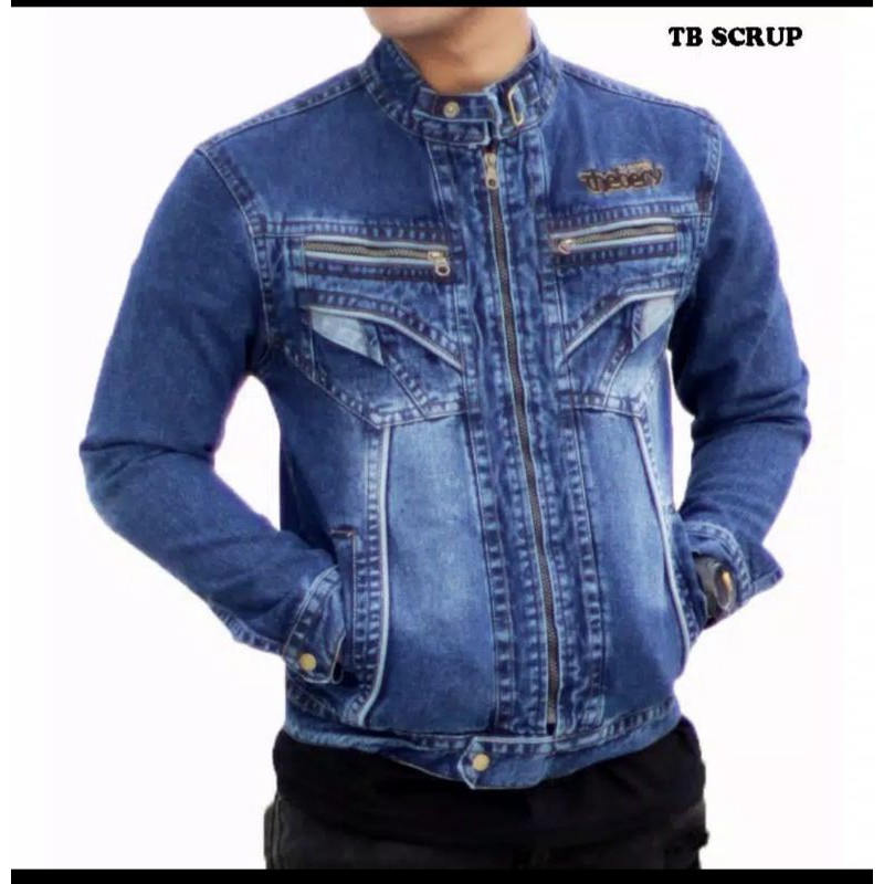 Men's jeans Jacket High Collar jeans Jacket Boys Paste model Ripped ...