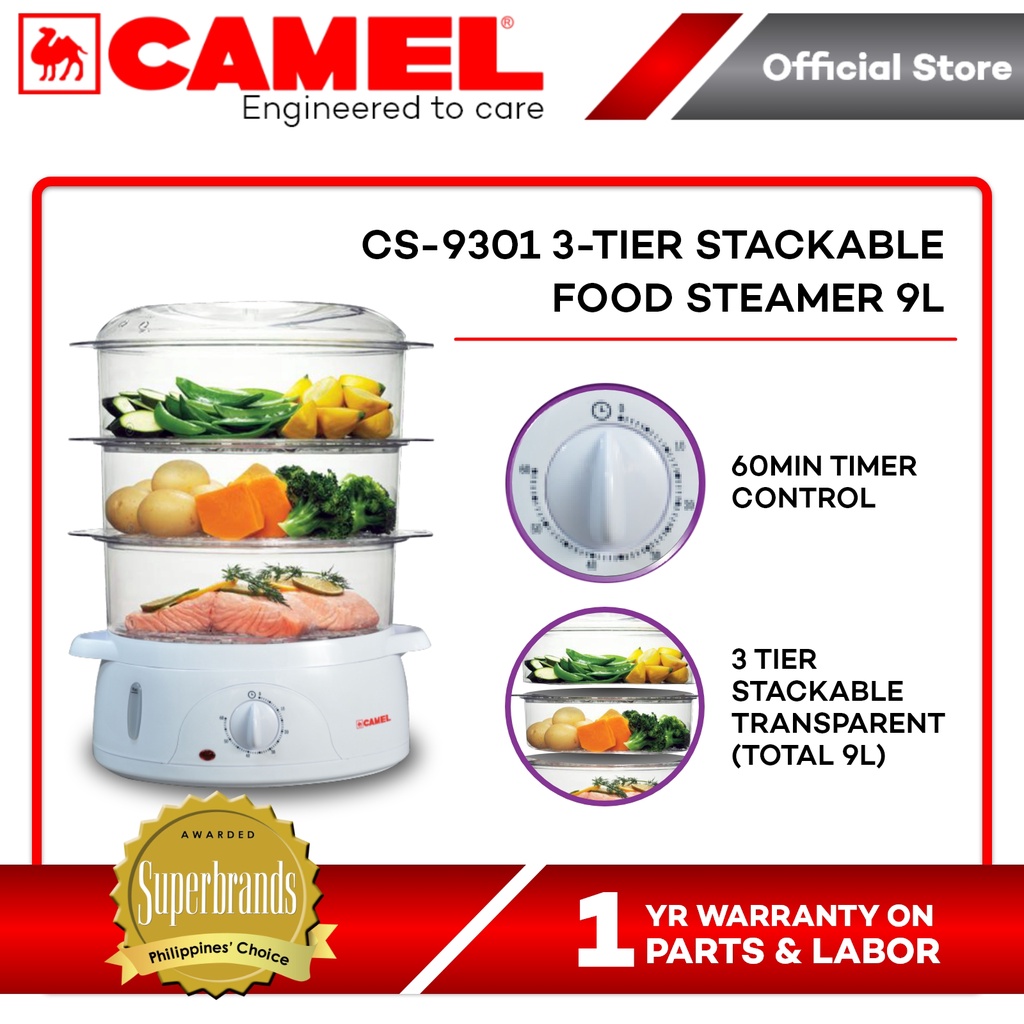 Camel CS-9301 3-Tier Stackable Transparent Food Steamer 9L with Timer ...