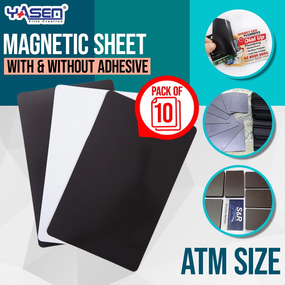 10pcs Magnetic Sheet ATM Size with Adhesive & Non- Adhesive (86mm x 54mm) for DIY Ref Magnet ...