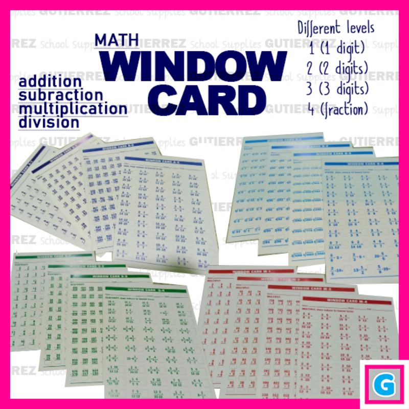 Math Window Cards Addition Subtraction Multiplication Division | Shopee ...