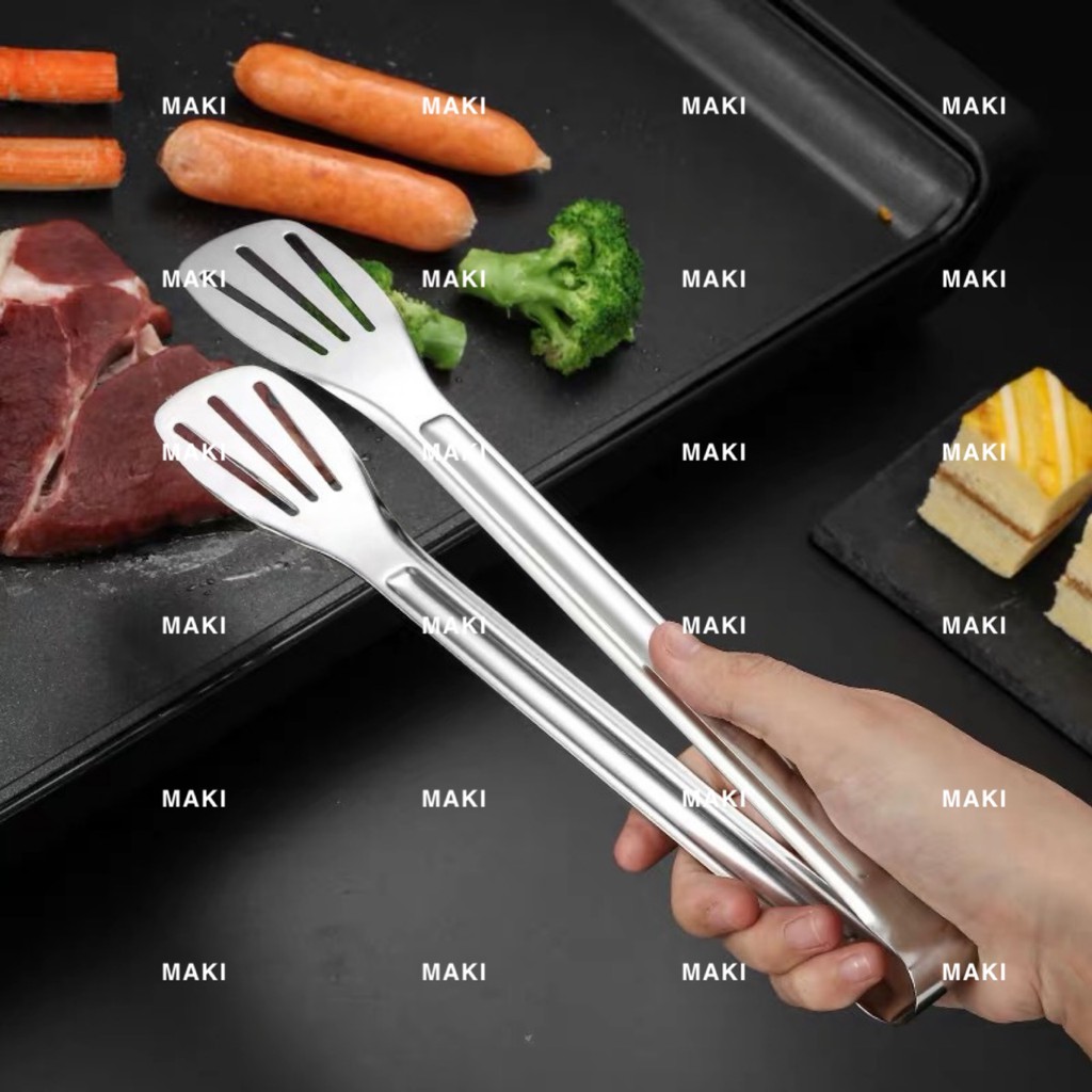 Drain oil thick stainless steel food tong,serving tong,slotted,bread ...