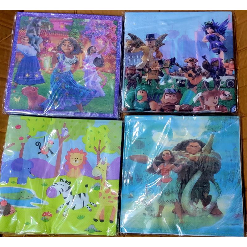 CHARACTER PRINTED PARTY TABLE NAPKINS - ROBLOX, MOANA, ENCANTO, SAFARI ...