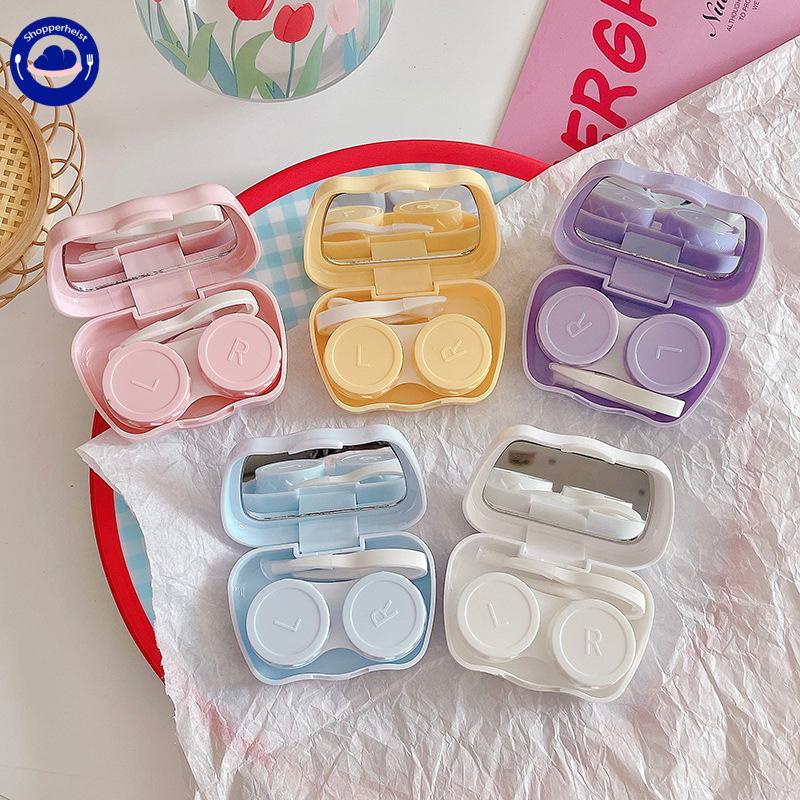 Small Cute Contact Lens Companion Case Simple Solid Color Cartoon Care ...