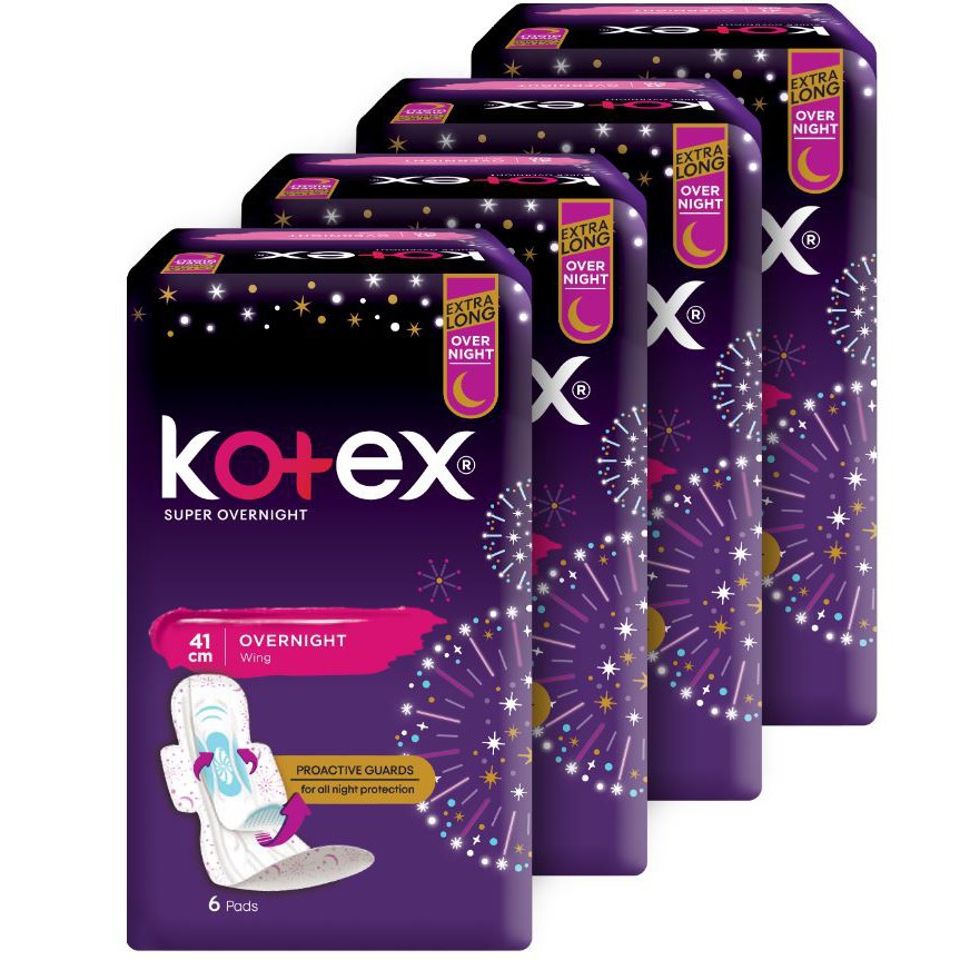 Kotex Super Overnights Feminine Pads 41cm - 6 Pads x 4 Packs (24 Pads ...