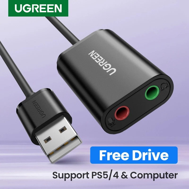Ugreen Sound Card External 3.5mm USB Adapter USB to Microphone Speaker ...