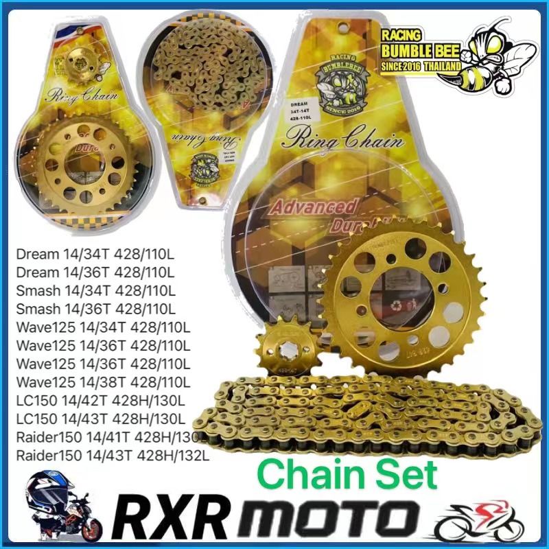 Sprocket Chain Set (gold) RACING BUMBLEBEE For Raider150 Wave125 XRM110 ...