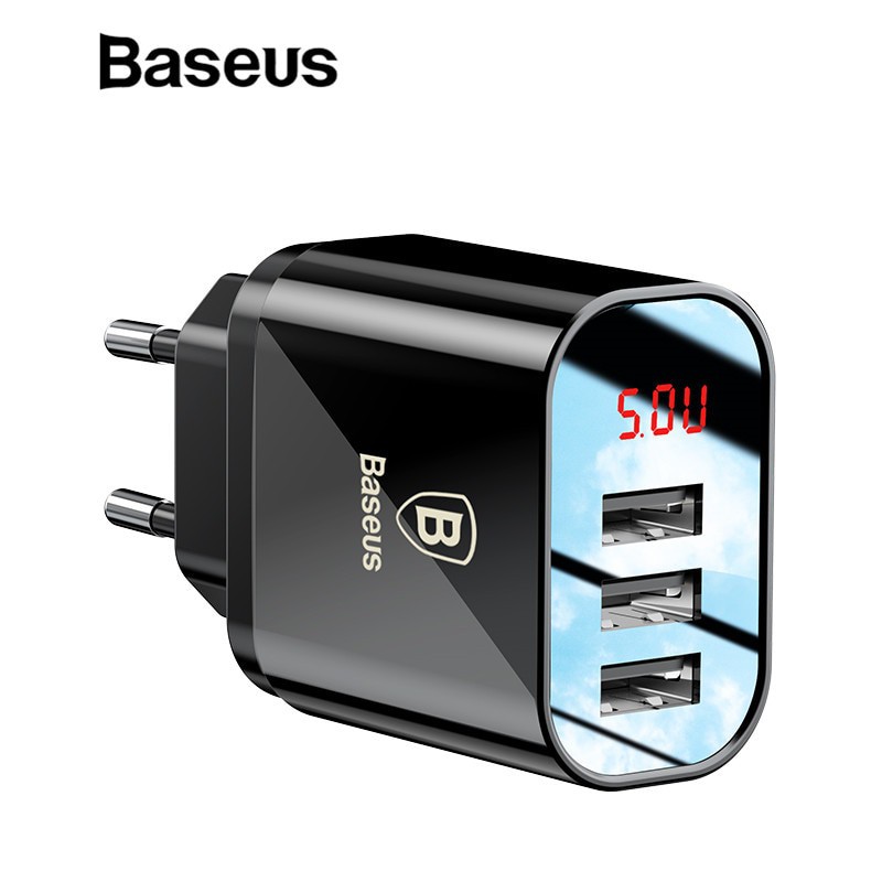 Baseus 3 Port Usb Fast Charging Digital Display 3.4a Max Charger ...