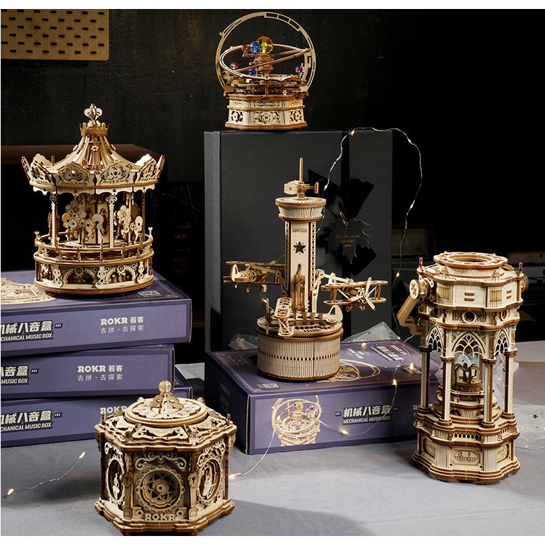 Robotime Rokr Music Box 3D Wooden Puzzle Game Assembly Model Building Kits Toys for Children ...