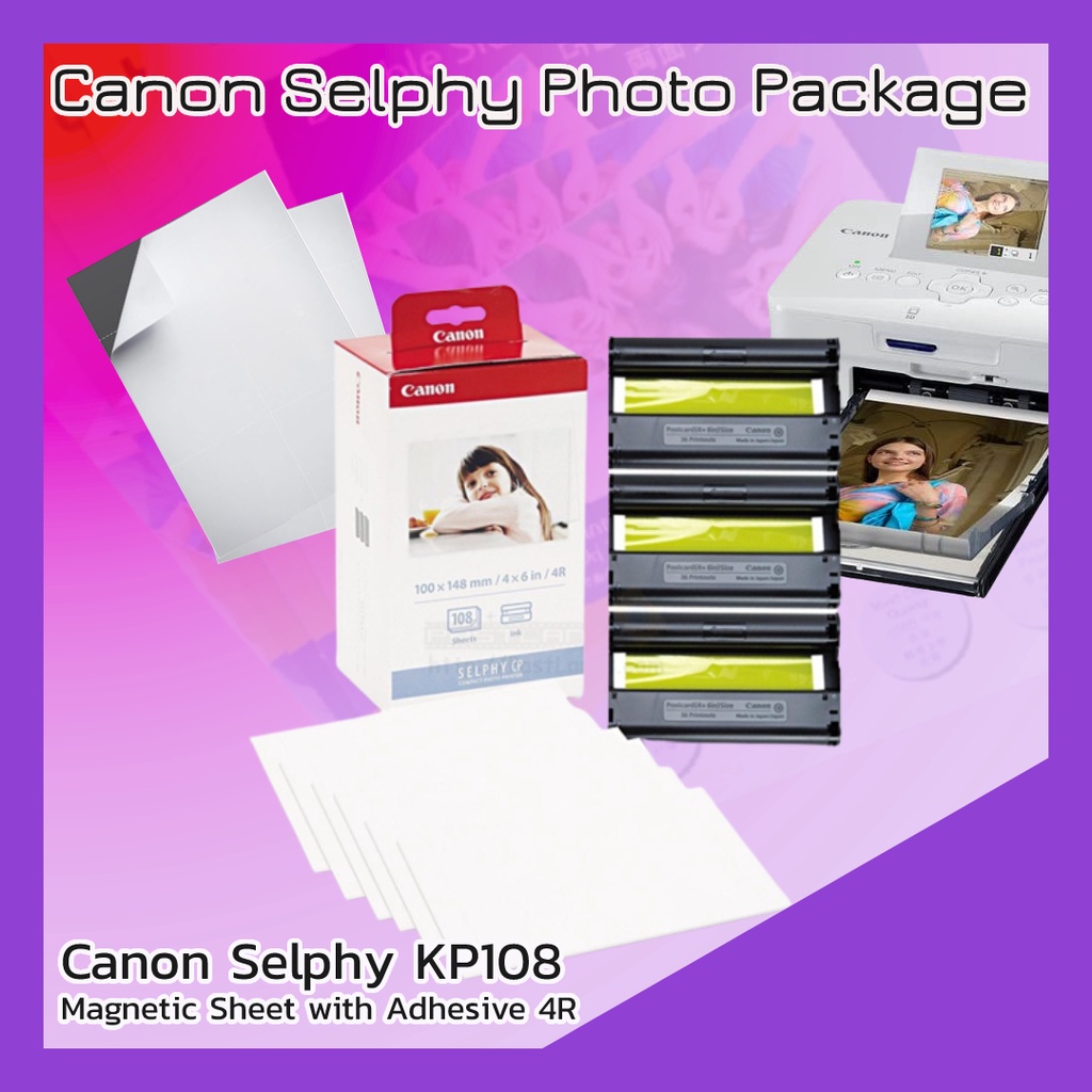 KP108 Canon Selphy Ink and Paper Set 100 x 148mm (4" x 6") Compact ...