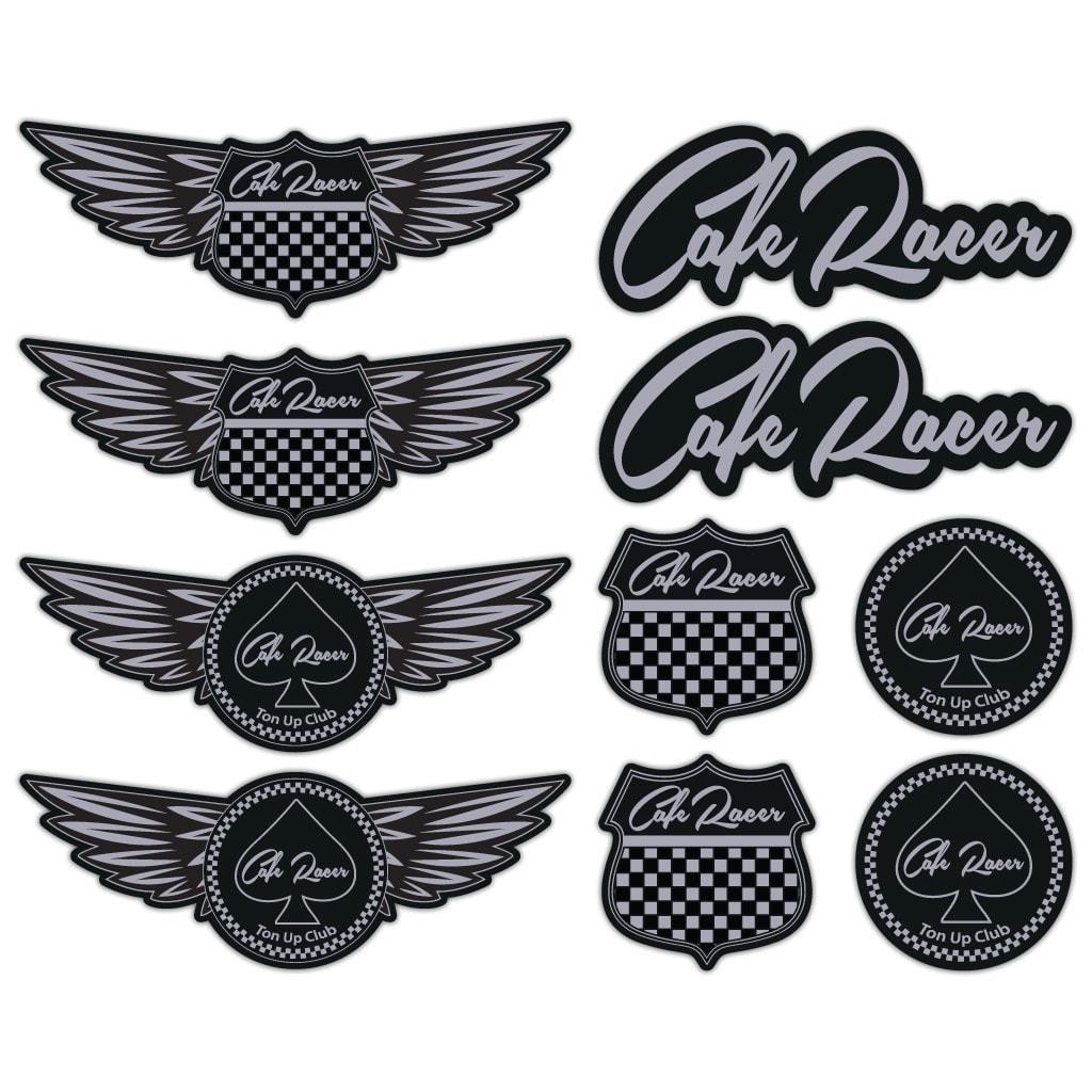 1Set Cafe Racer Large Laminated Sticker Set Black Silver Motorbike ...