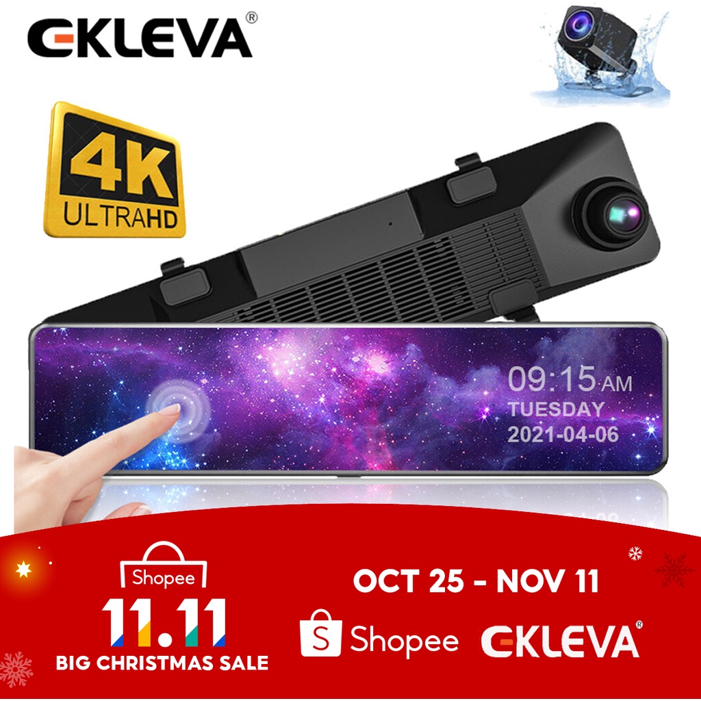 Ekleva 12-Inch 4k Uhd Mirror Dash Cam Wi-Fi Gps Route Video Recorder ...