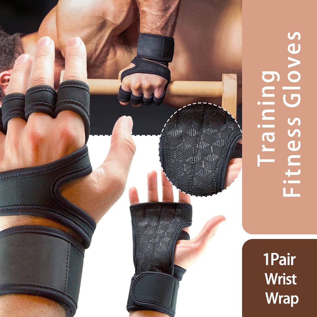 1 Pair Gym Gloves Sports Exercise Wrist Wraps Weight Lifting Training ...