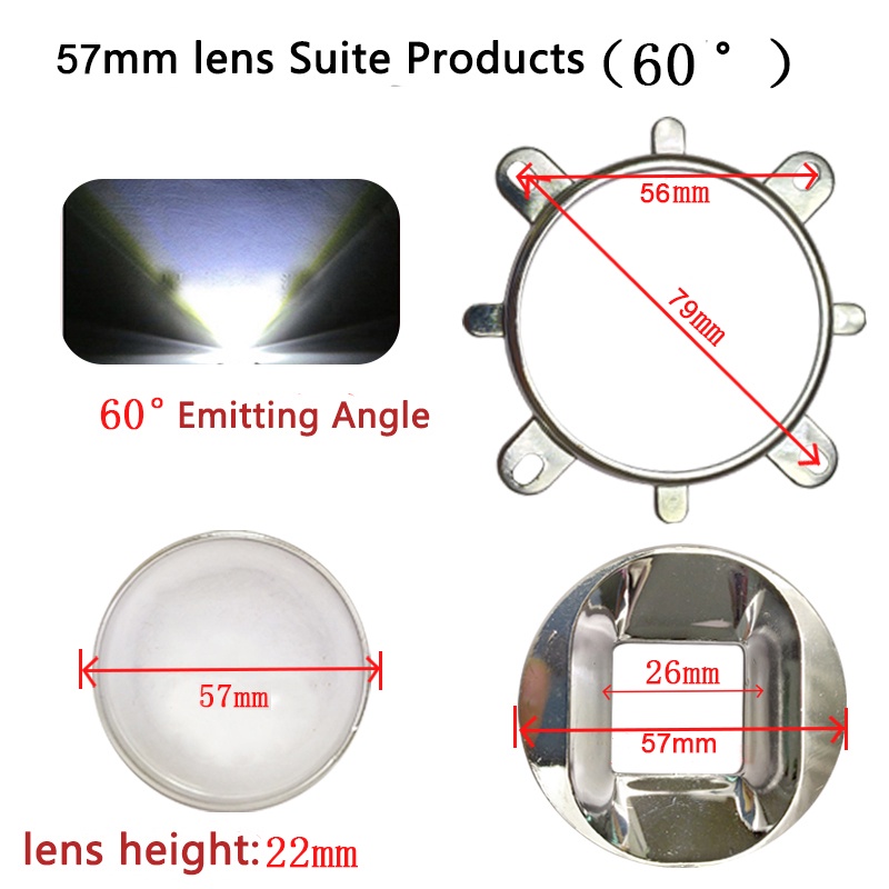 44mm 57mm 77mm Convex Lens Optical Acrylic PMMA LED Lens 60 degree 120 ...