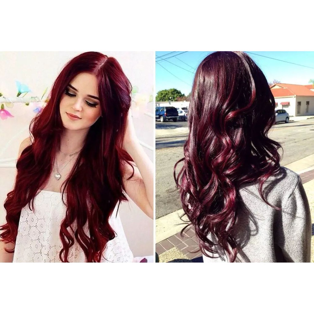 Wine Red Permanent Hair Color Set - 7.45 Glow Wish Keratin (Need Bleach ...