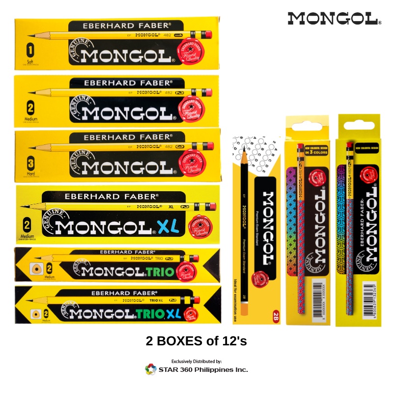 Mongol Pencil (Regular, Trio, XL, 2B, Wraps) (2 Boxes of 12's) | Shopee ...