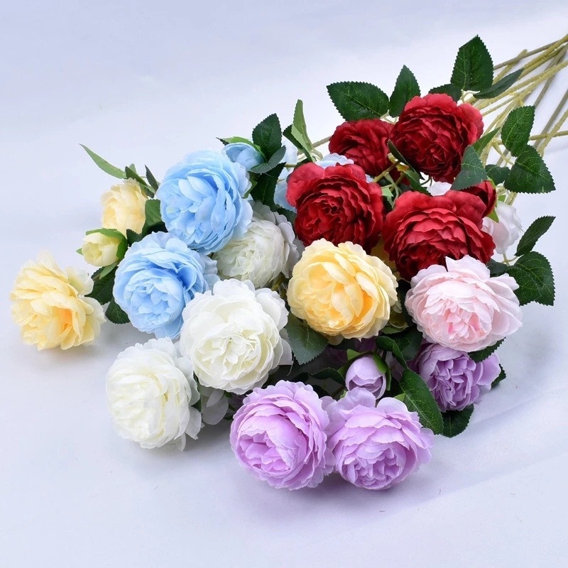 3 Heads Single Bunch Artificial Simulation European Three-headed Peony ...