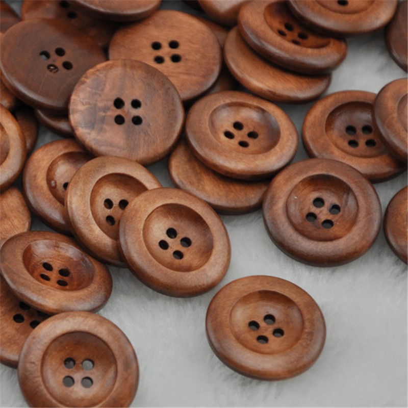 4 Holes 20pcs Round Wooden Buttons DIY Clothing Apparel Sewing ...