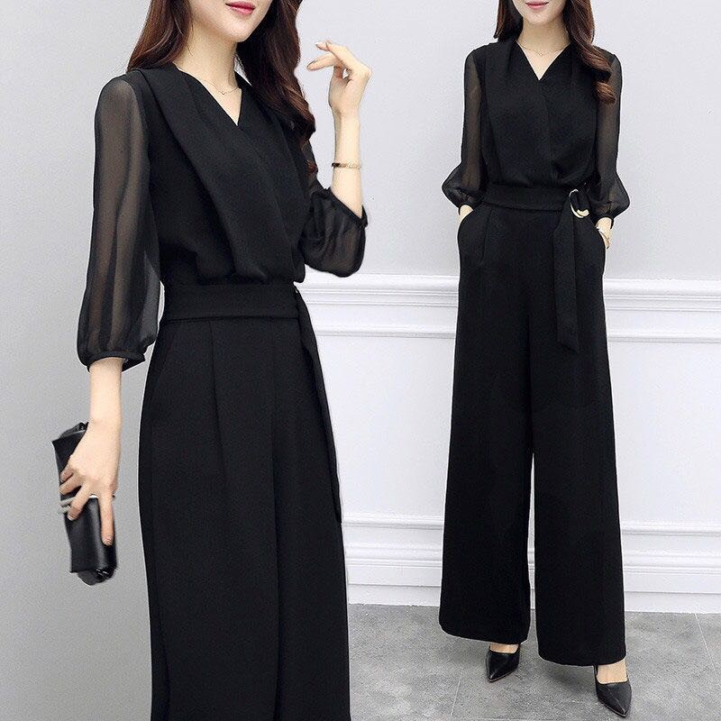 COD Jumpsuit new high waist cropped sleeves slim temperament wide leg ...