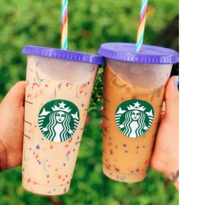 Starbucks Color Changing Confetti Reusable Cup Cold Cup with Rainbow ...