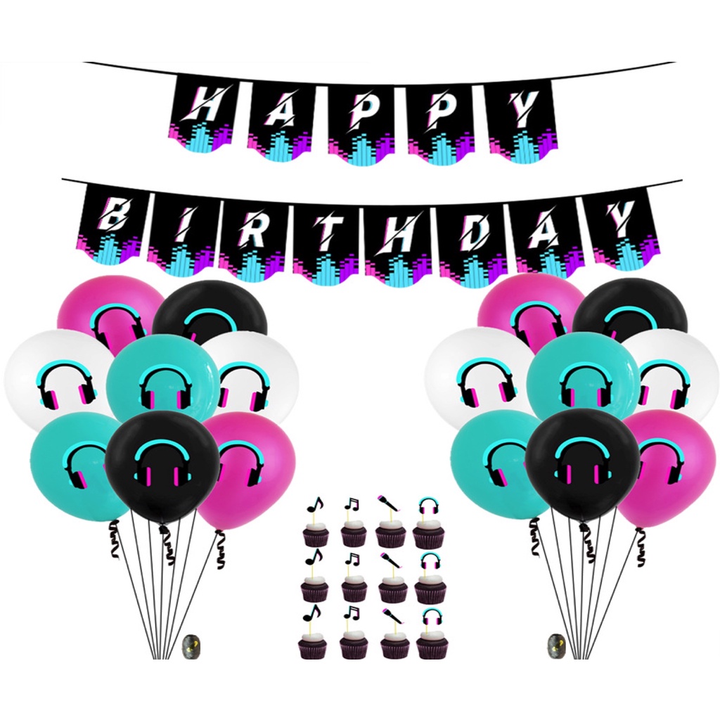 Tiktok Tik Tok Theme Balloon Set Banner Happy Birthday Party Banner ...