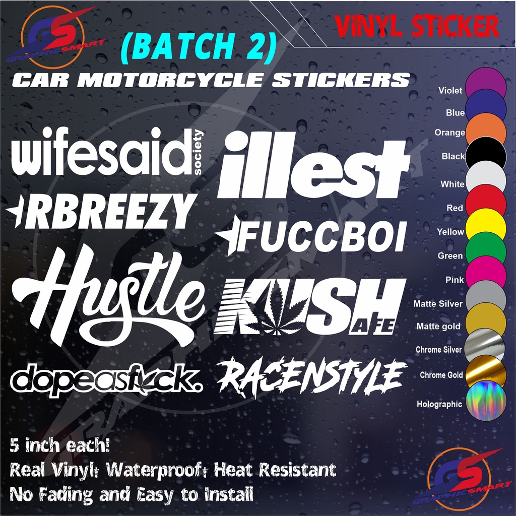 BATCH 2 Motorcycle & Car Sticker Decals Vinyl High Adhesive Weather ...