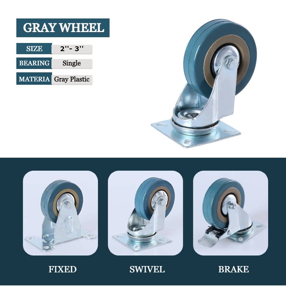 Heavy Duty Gray Wheel Caster Swivel and Fixed 2'' , 3'' | Shopee ...