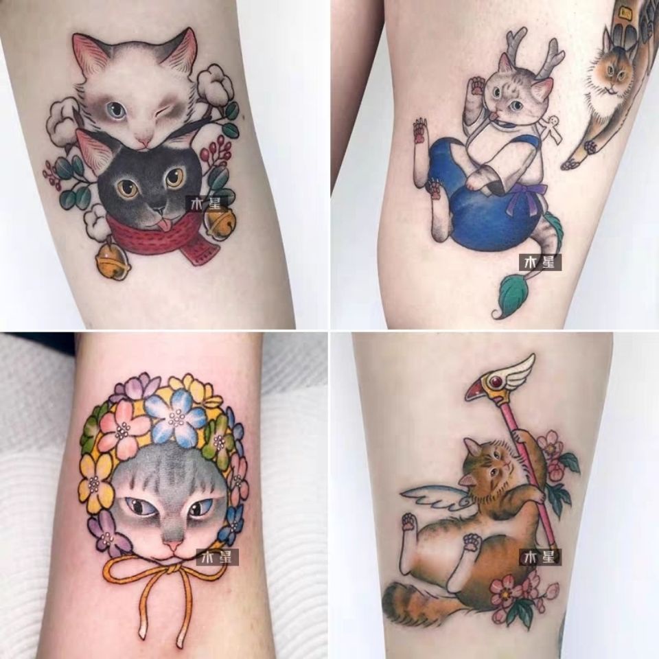 [spot quick] ins floating world painted cat tattoo stickers waterproof ...