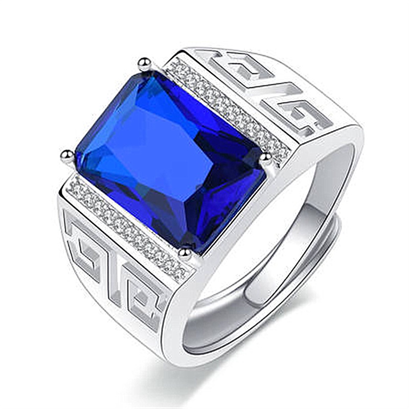 HILARY JEWELRY Adjustable Fretwork Real Sterling Fashion Men Sapphire ...