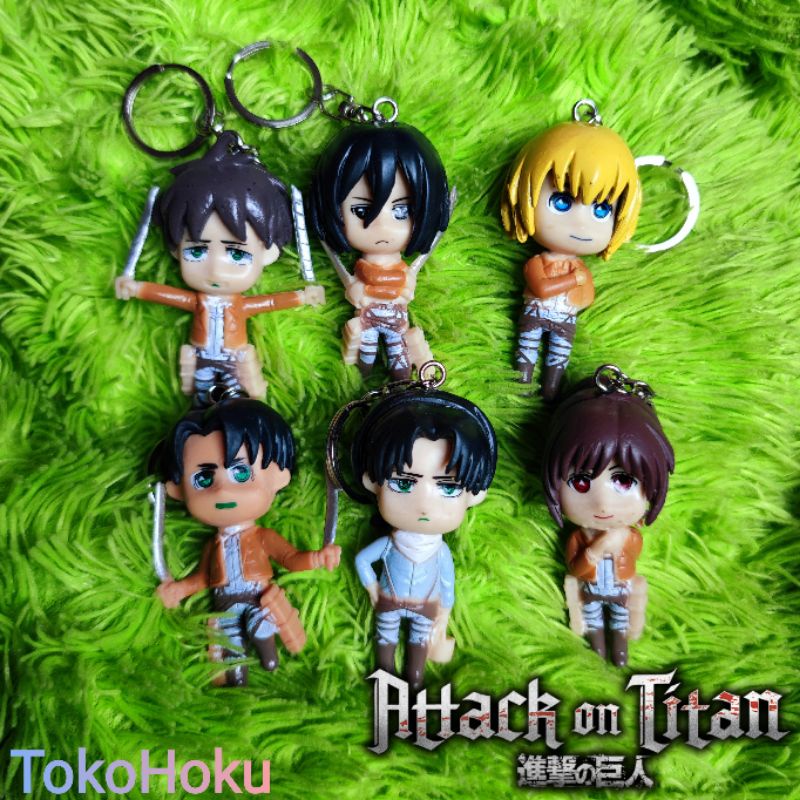 GANTUNGAN Attack on Titan Shingeki no Kyojin Action Figure Keychain ...