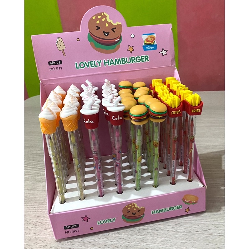Pencil Stacking Character burger coca cola ice cream french fries ...