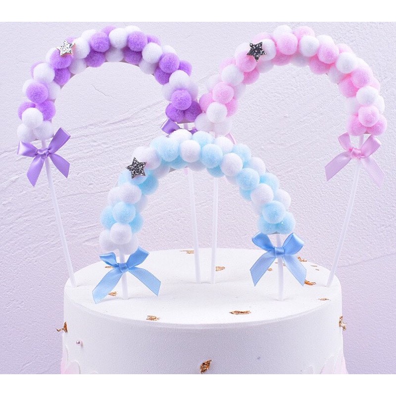 1 pc Cute Hairball Arc| pompom cotton Cake Banner with ribbon baby ...