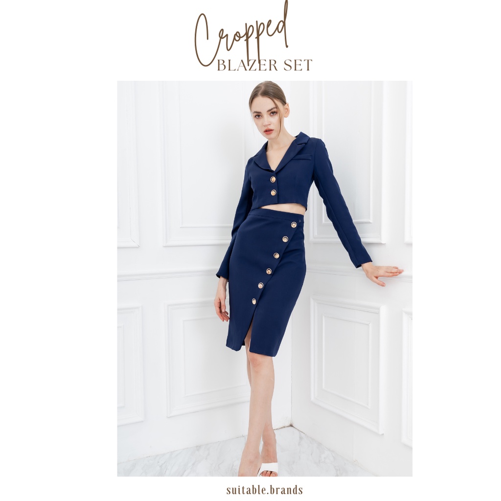 Cropped Blazer Set-2-Piece Suit Crop + Skirt With Diagonal Buttons ...