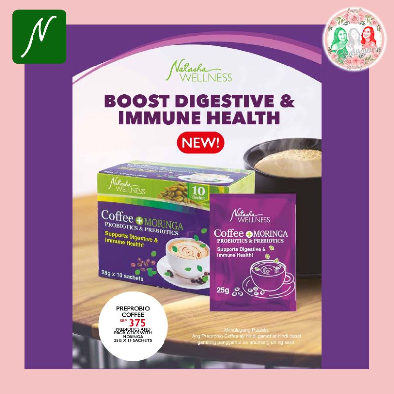 Natasha Wellness Cofee + Moringa Probiotics & Prebiotics (10 Sachets ...