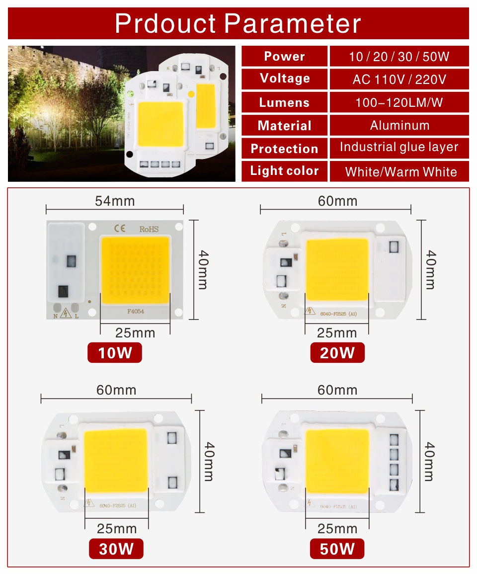 Got Liang LED Chip 10W 20W 30W 50W 220V COB Lamp Beads Smart IC No Need Driver LED Bulb for ...