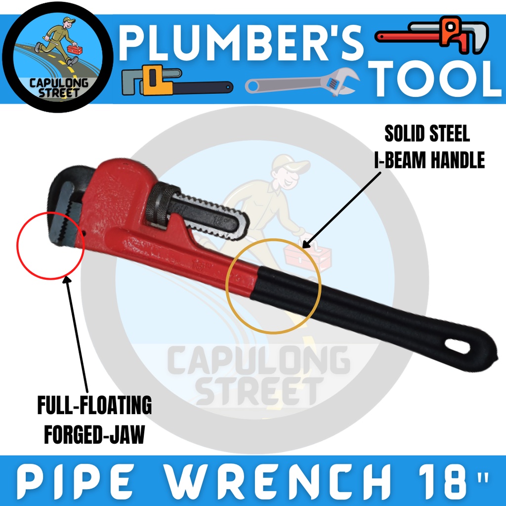 Capulong Pipes Wrench 18 Inches Plumbers Tool Plumbing Adjustable Heavy ...