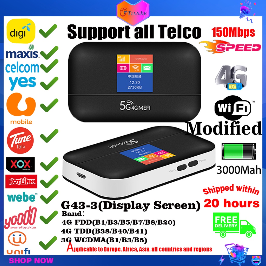 4G Wifi Router Unlock Sim Card Modem Wi-fi Wireless150Mbps Pocket ...