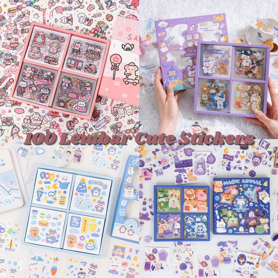 100 Sheets/BOX Sticker Cute Cute Decorative Sticker Waterproof PVC Bear ...