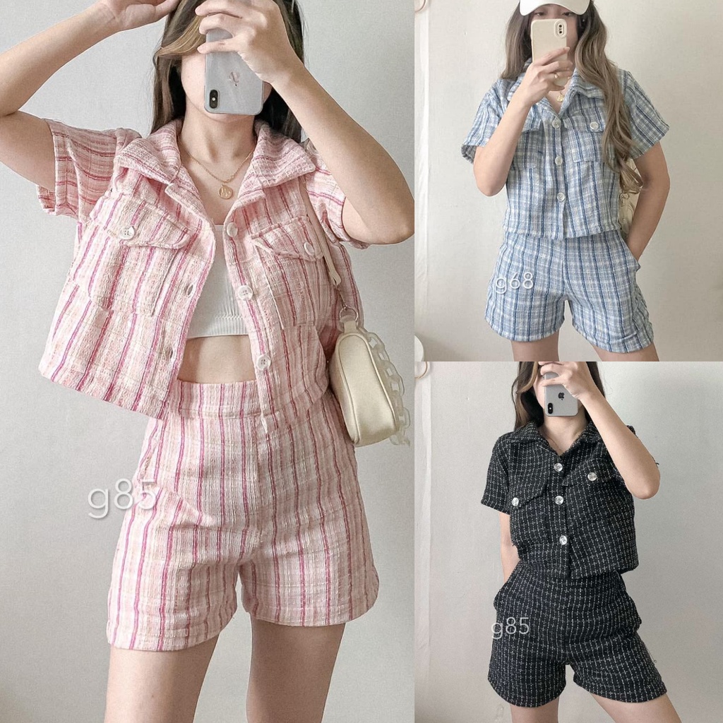 YS Blessie Korean Terno tweed fabric | Shopee Philippines