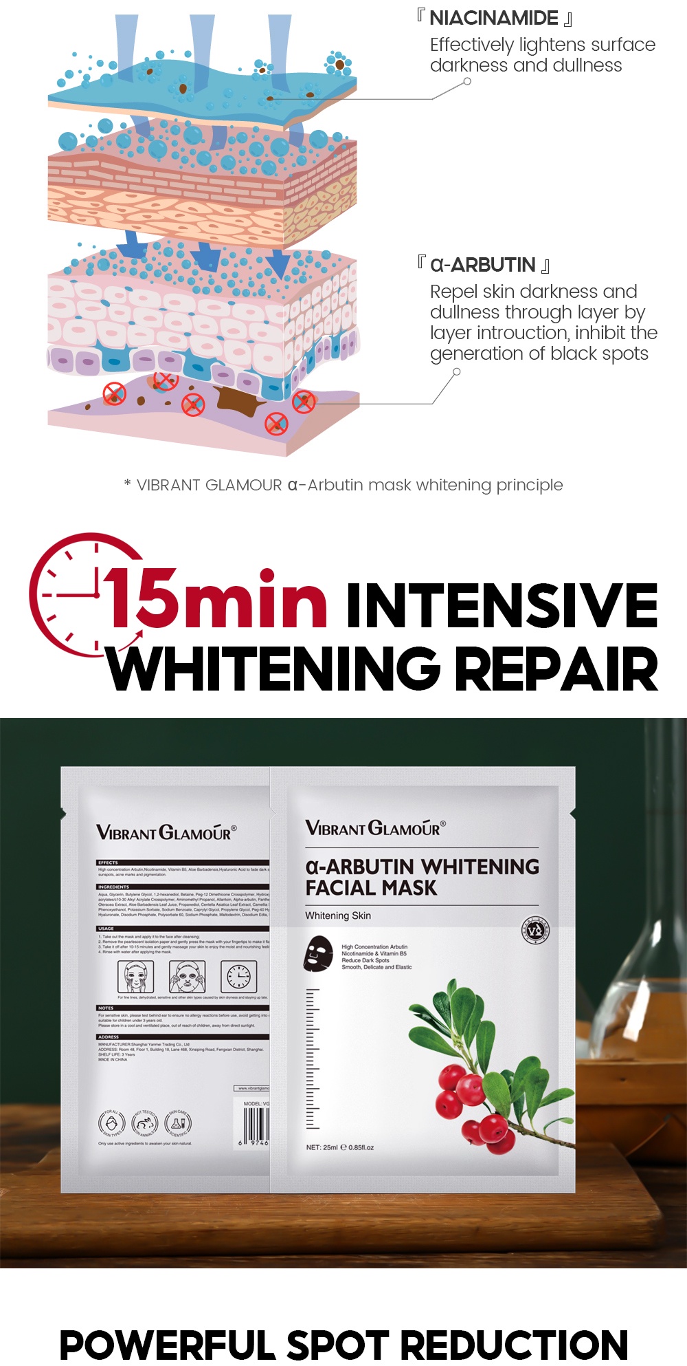 VIBRANT GLAMOUR α-Arbutin Whitening Facial Mask Hydrating Face Sheet ...