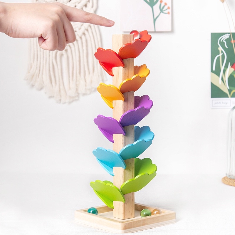 Colorful Leaf Design Ball Drop Tower Wooden Building Blocks Tree Toys ...