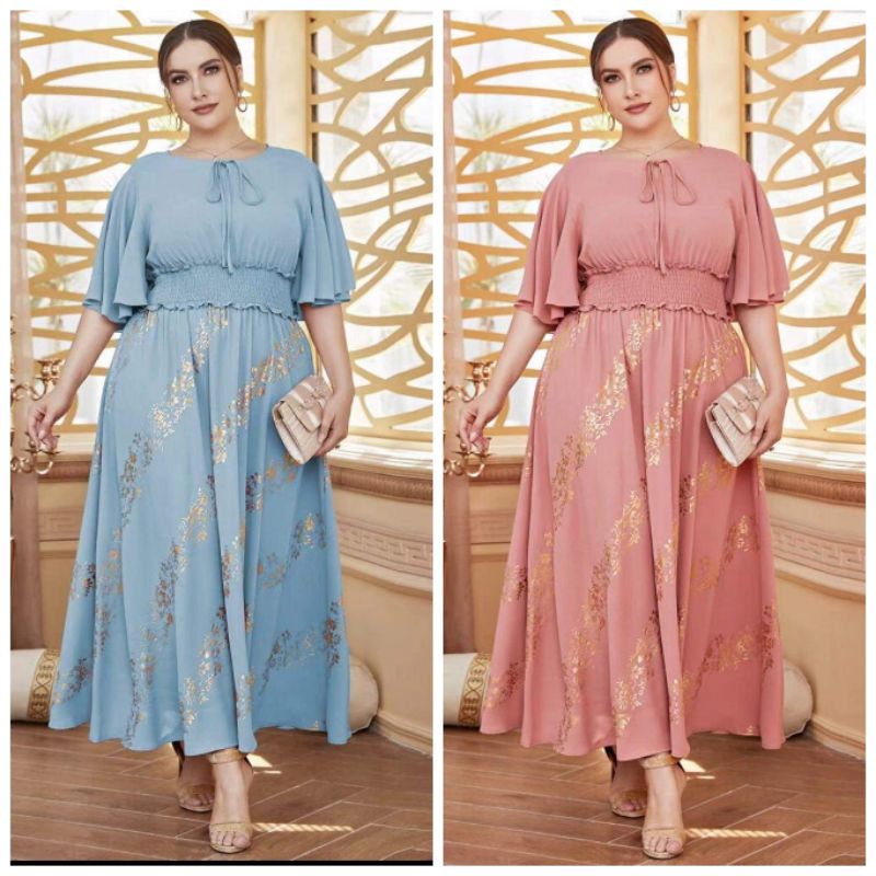 2728 A.M Maxi Gold Design Plus size Dress (FIT TO XL) | Shopee Philippines